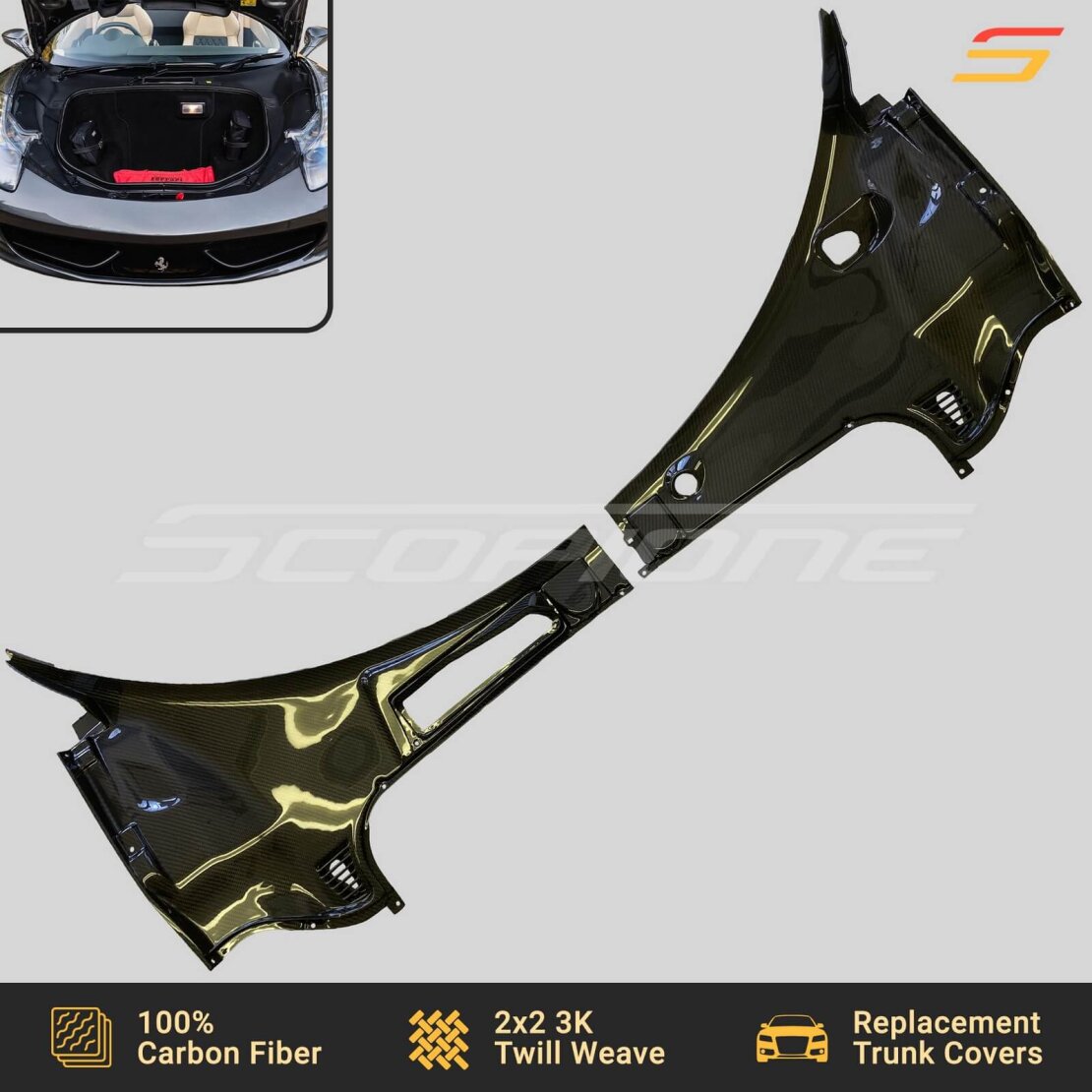 Scopione Carbon Fiber Top Bonnet Trunk Covers for Ferrari 458 Italia ...