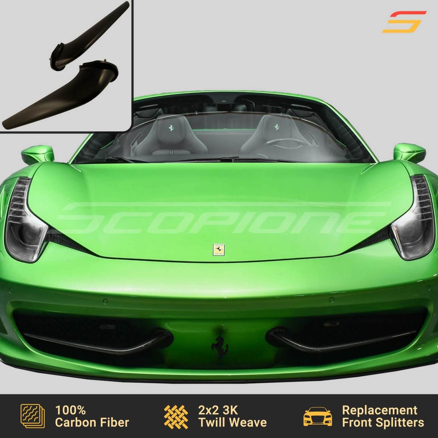 Scopione Carbon Fiber Front Splitters Wings for Ferrari 458 Italia & Spider