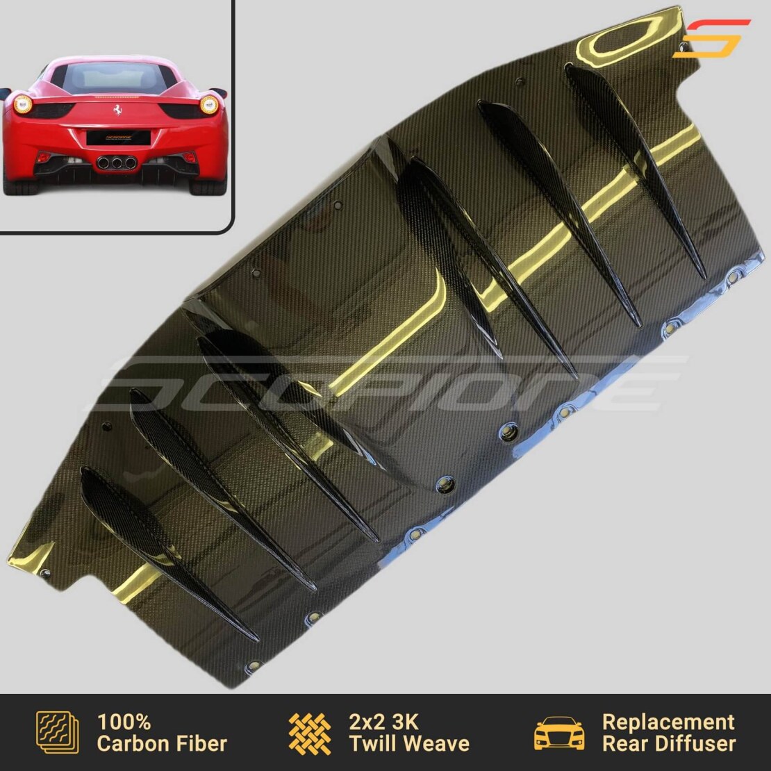 Scopione Carbon Rear Bumper Diffuser | Ferrari 458 Italia & Spider