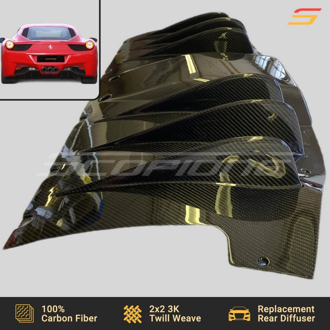 Scopione Carbon Rear Bumper Diffuser | Ferrari 458 Italia & Spider