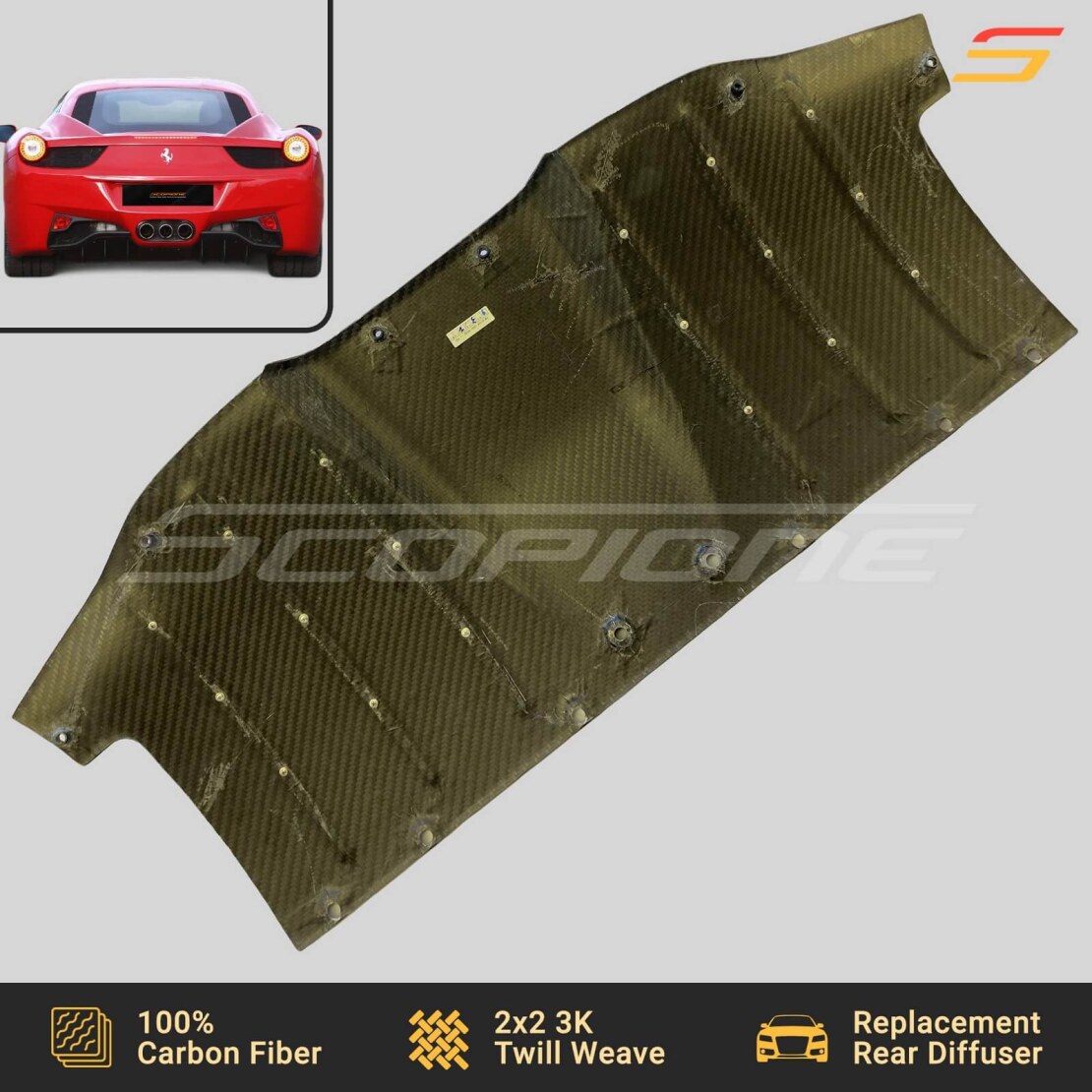 Scopione Carbon Rear Bumper Diffuser | Ferrari 458 Italia & Spider
