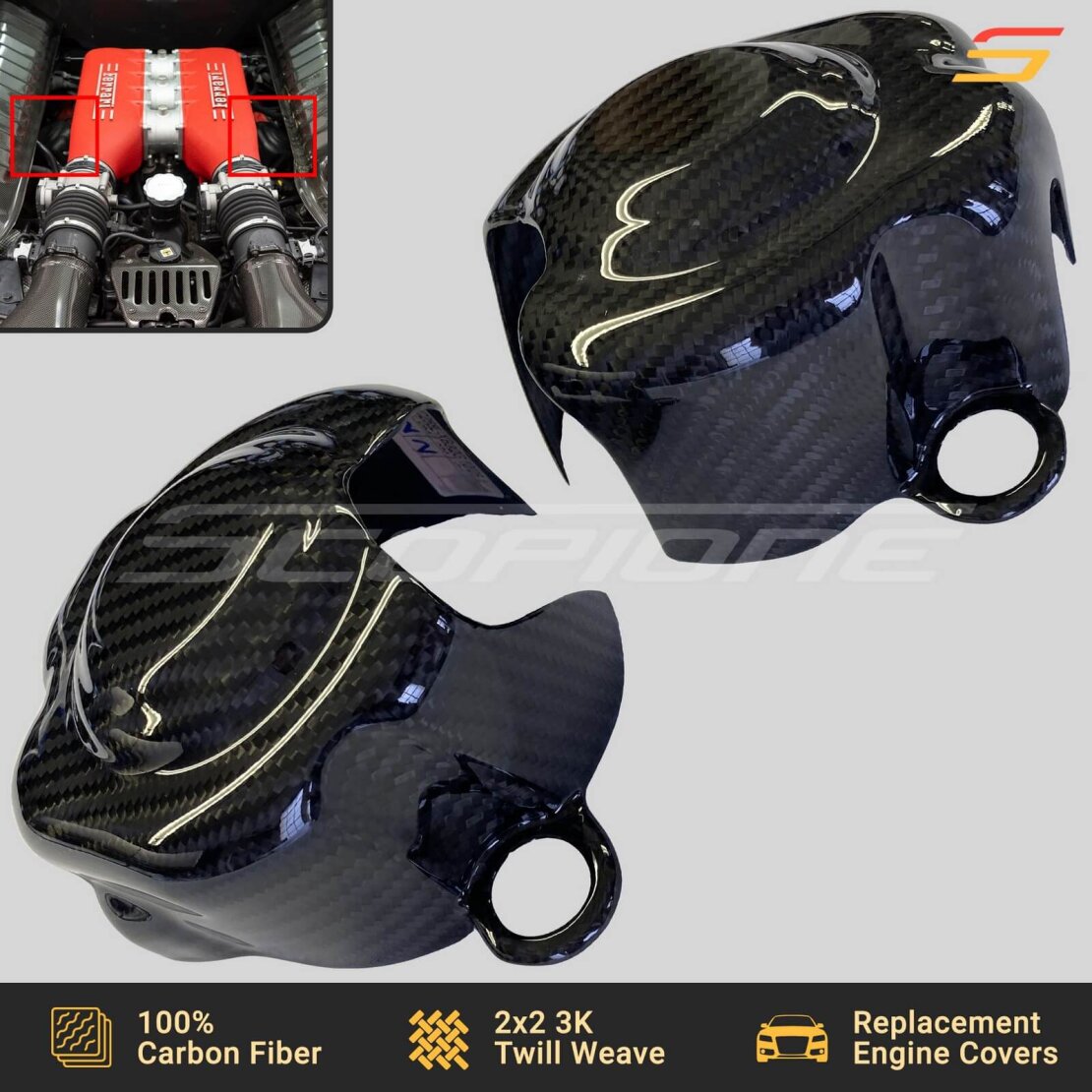 Scopione Carbon Fiber Front Splitters Wings for Ferrari 458 Italia & Spider