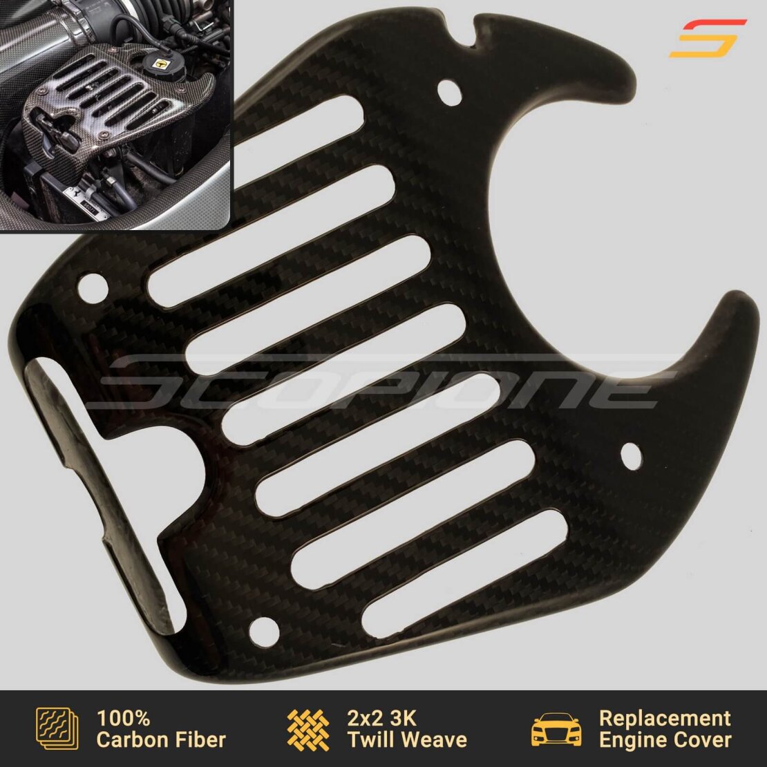 Scopione Carbon Engine Latch Lock Trim | Ferrari 458 Italia Spider