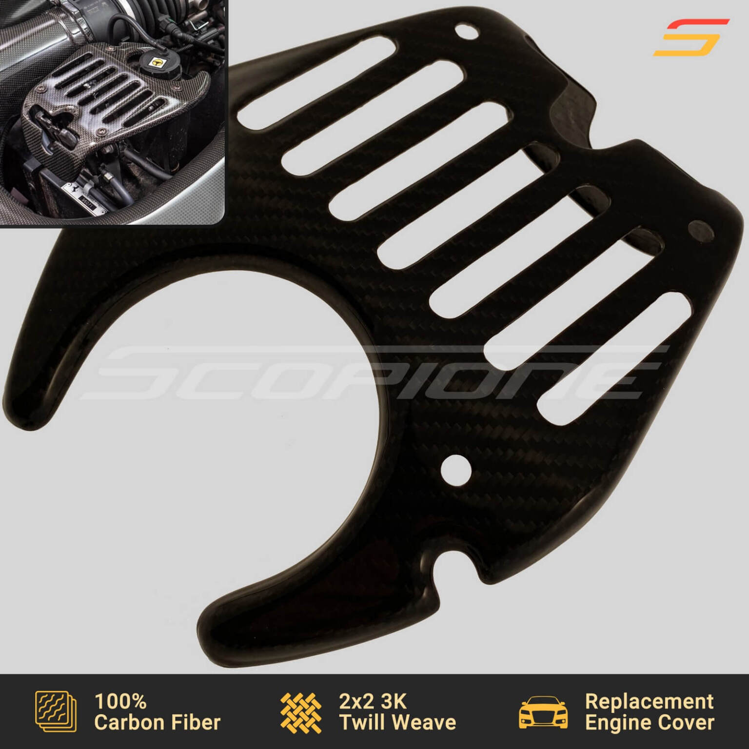 Scopione Carbon Engine Latch Lock Trim | Ferrari 458 Italia Spider