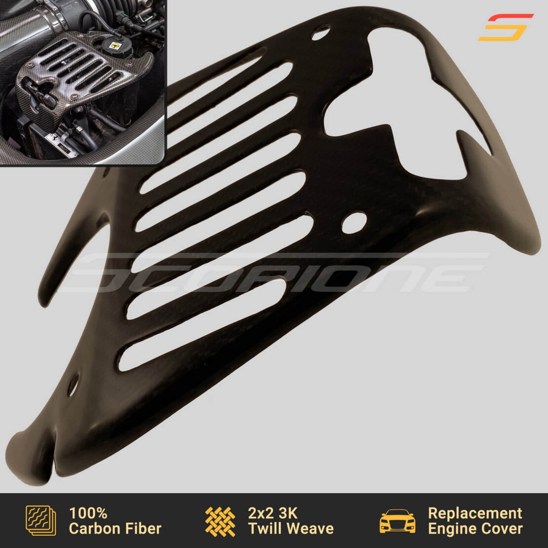 Scopione Carbon Engine Latch Lock Trim | Ferrari 458 Italia Spider