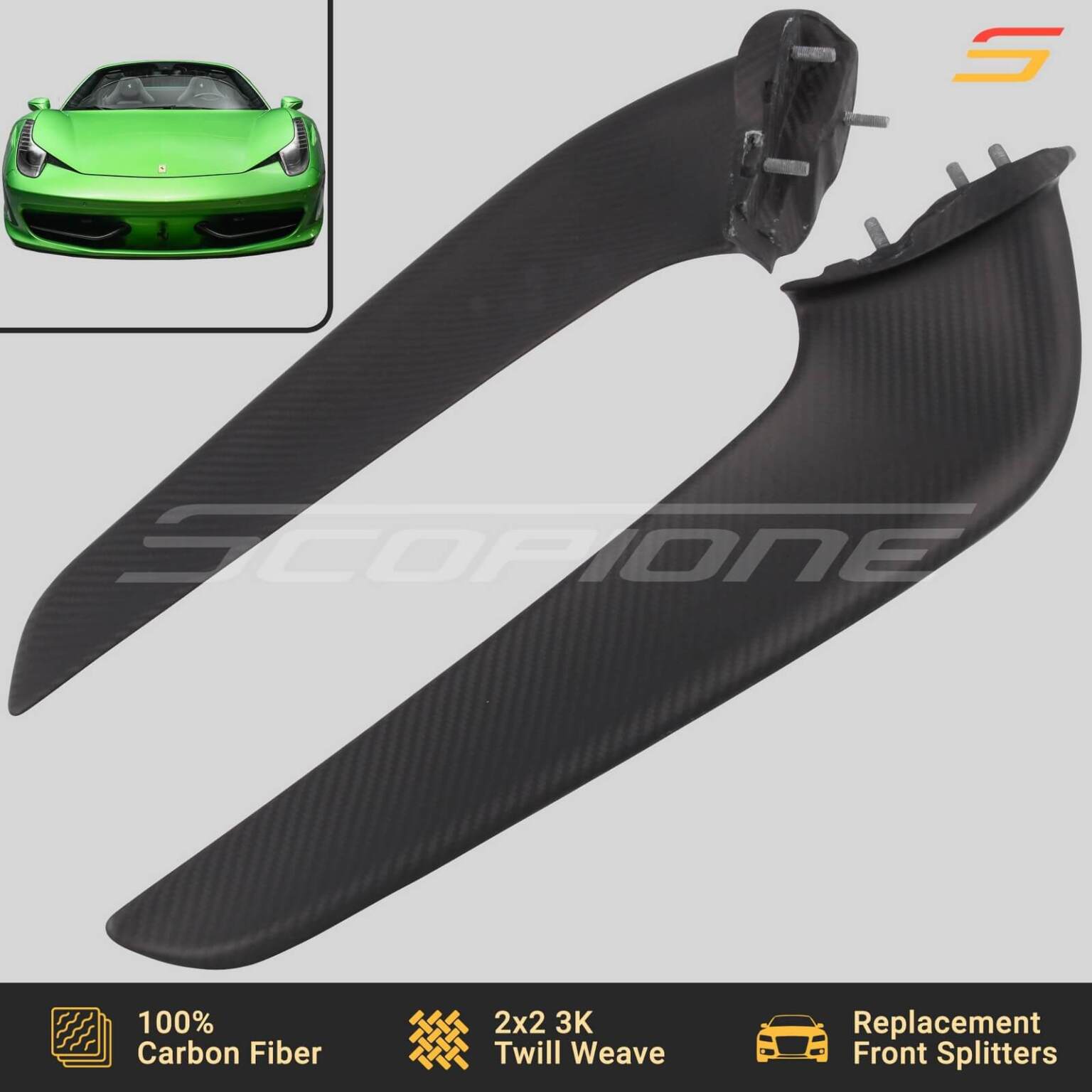 Scopione MATTE Carbon Front Splitters for Ferrari 458 Italia Spider
