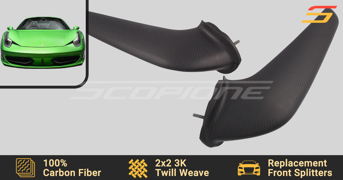 Scopione MATTE Carbon Fiber Front Splitters for Ferrari 458 Italia Spider