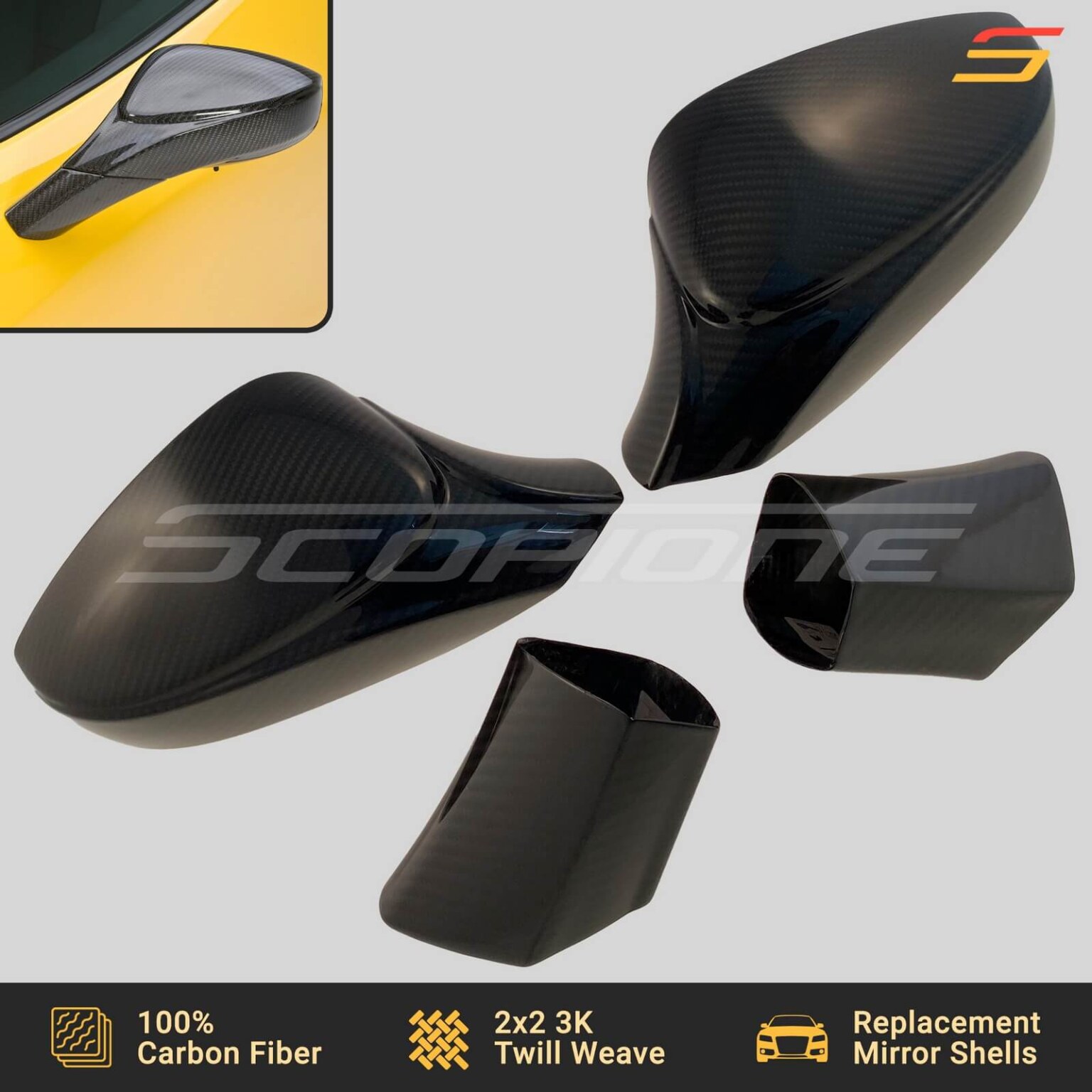 Scopione Carbon Fiber Replacement Side Mirrors for Ferrari 458