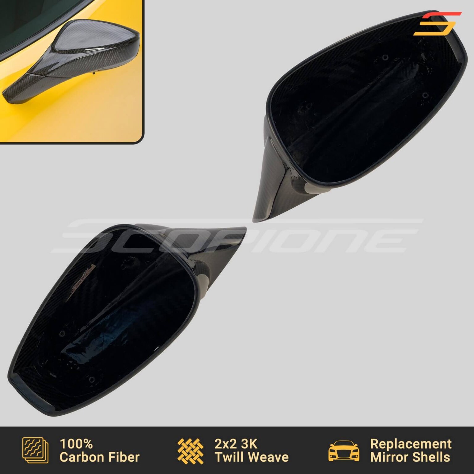 Scopione Carbon Replacement Side Mirrors & Bases | Ferrari 458