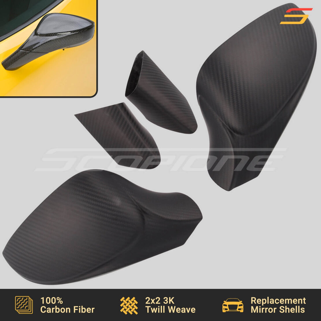 Scopione MATTE Carbon Replacement Side Mirrors for Ferrari 458