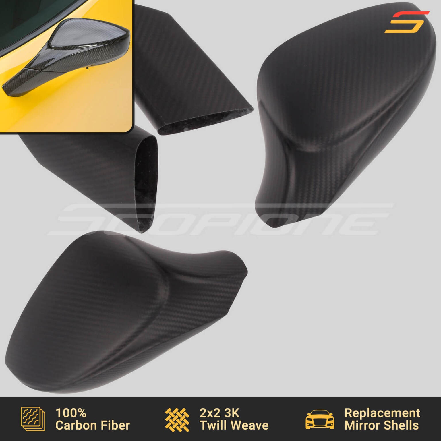 Scopione MATTE Carbon Replacement Side Mirrors for Ferrari 458