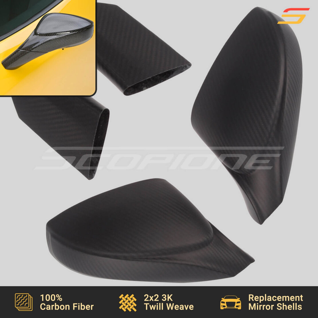 Scopione MATTE Carbon Replacement Side Mirrors for Ferrari 458