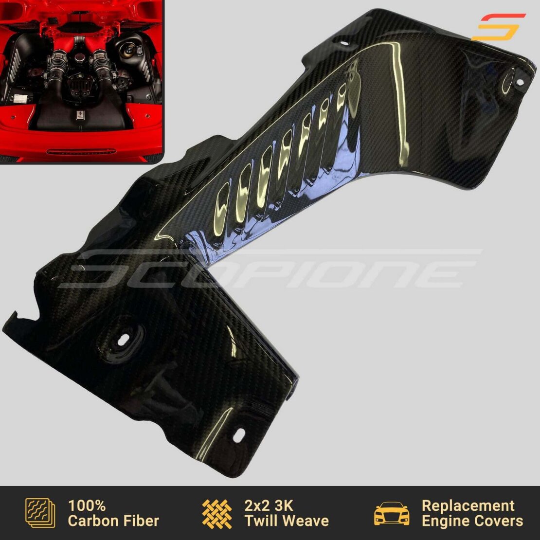 Scopione Carbon Fiber Engine Covers Panels Trim for Ferrari 458 Spider