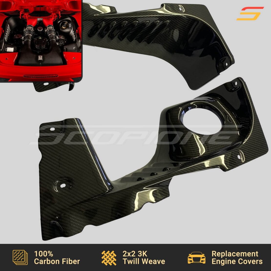 Scopione Carbon Fiber Engine Covers Panels Trim Set for Ferrari 458 Spider