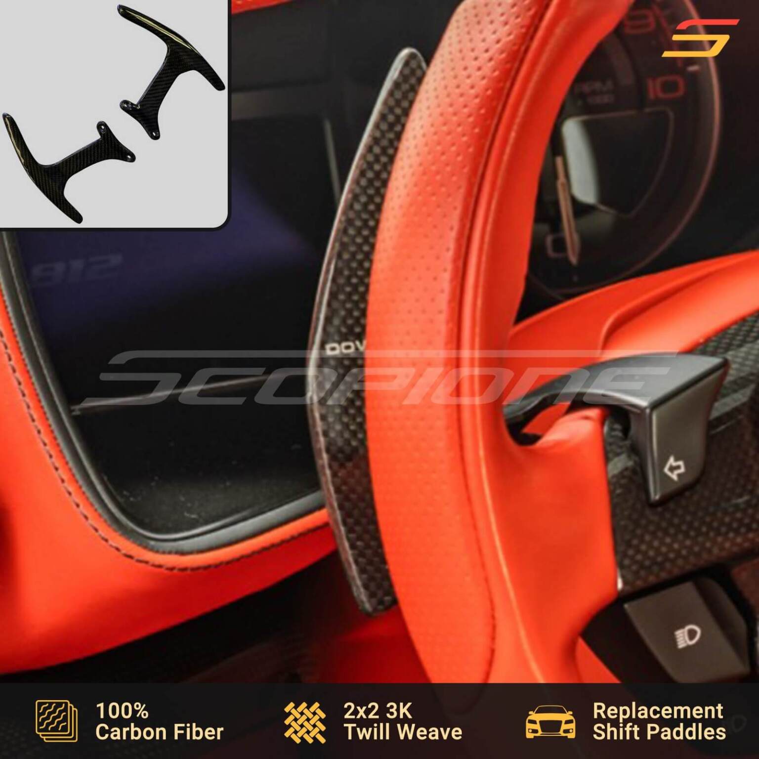 Scopione Carbon Fiber Extended GT Shift Paddles for Ferrari 488 812 F8