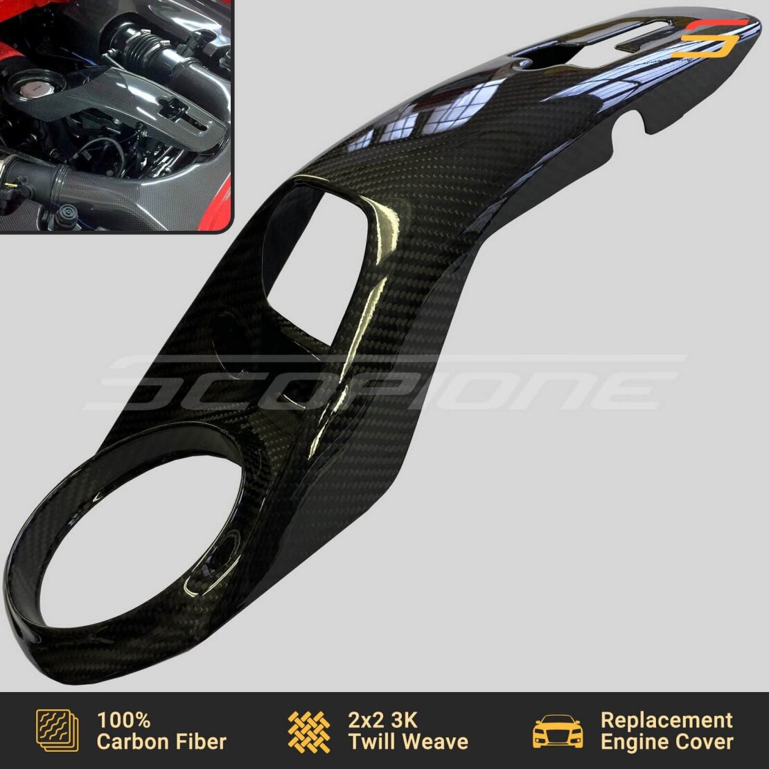 Scopione Carbon Fiber Center Engine Cover for Ferrari 488 GTB F8 ...