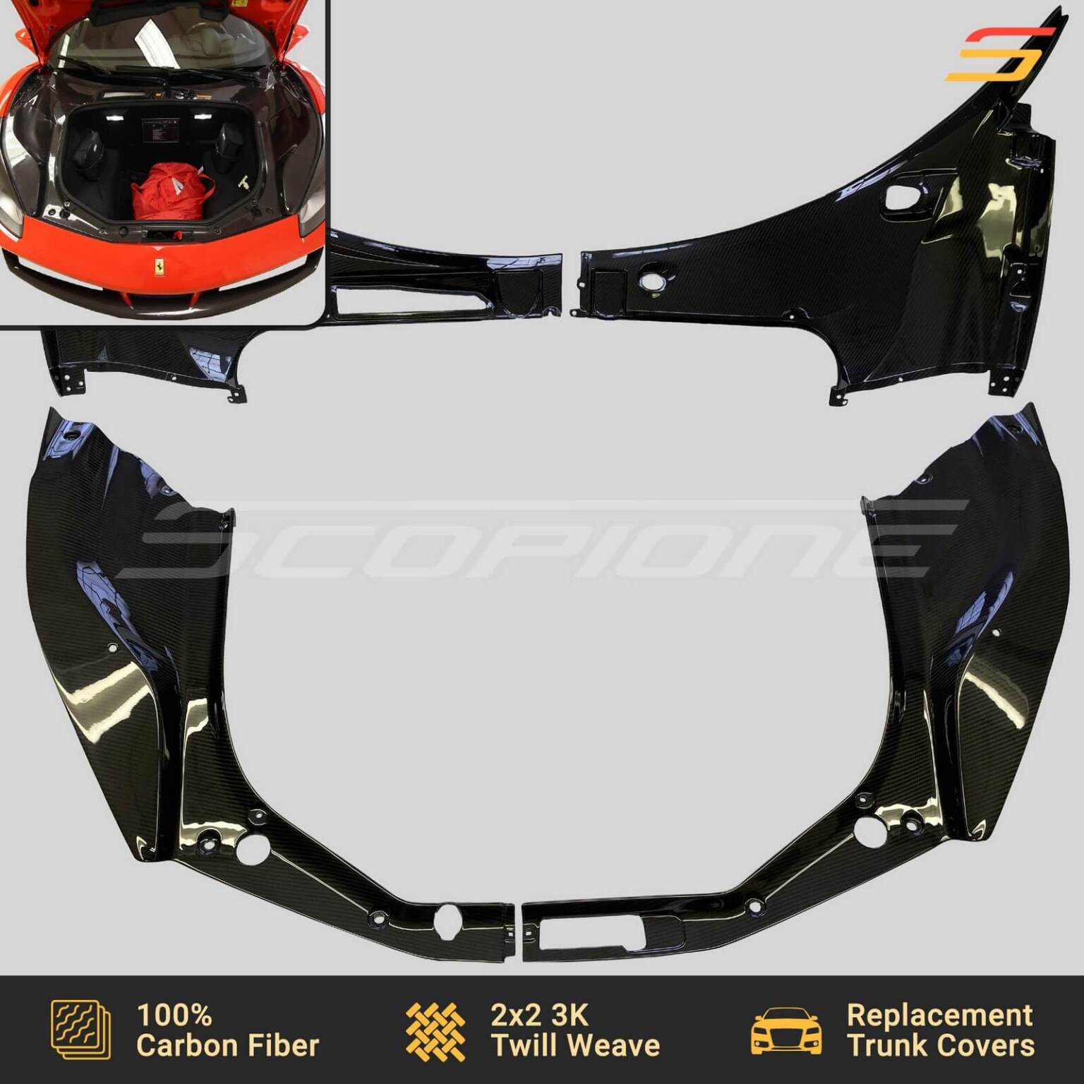 Scopione Carbon Fiber Engine Covers Set for Ferrari 488 GTB & F8 Tributo