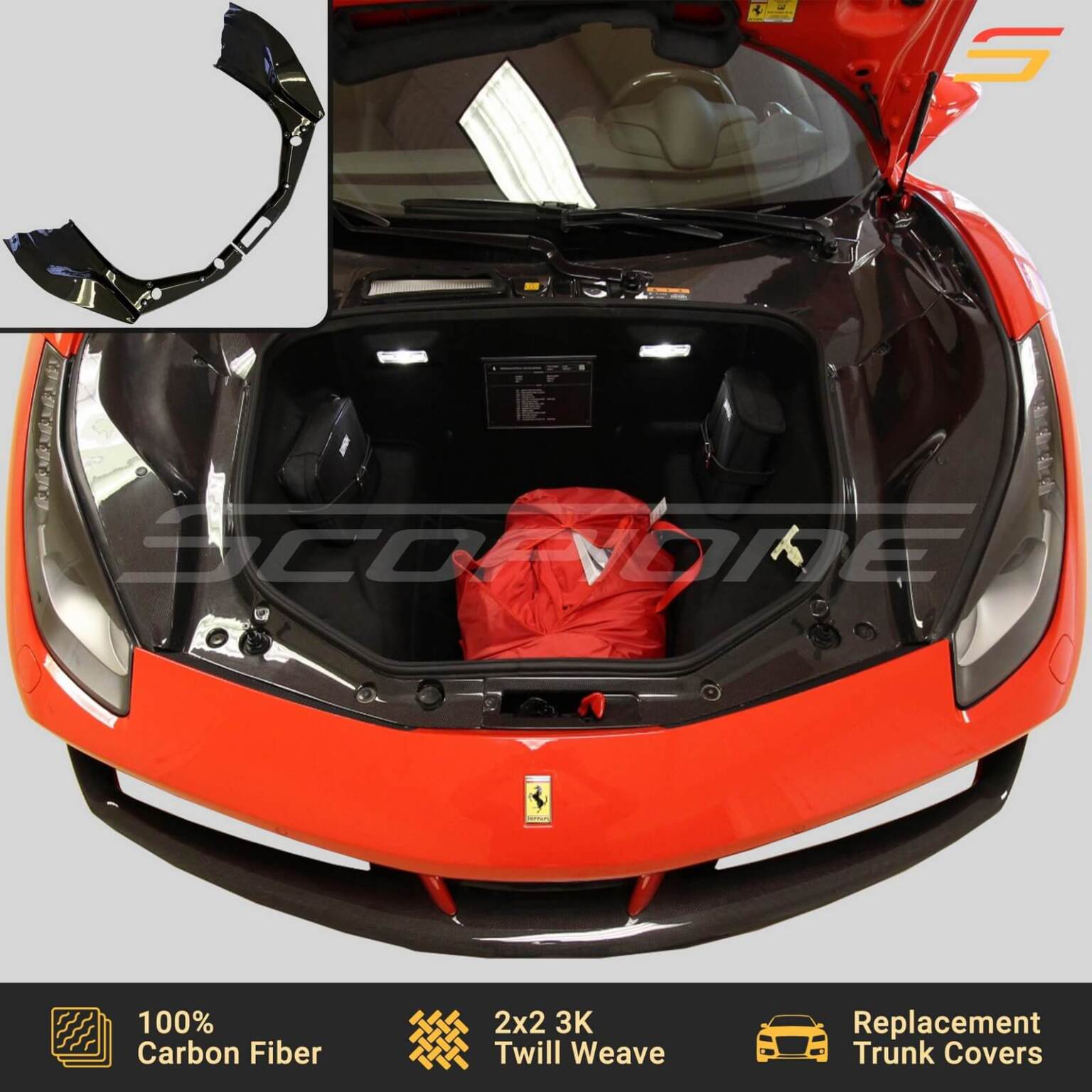 Scopione Carbon Fiber Side Bonnet Trunk Covers for Ferrari 488 GTB & Spider
