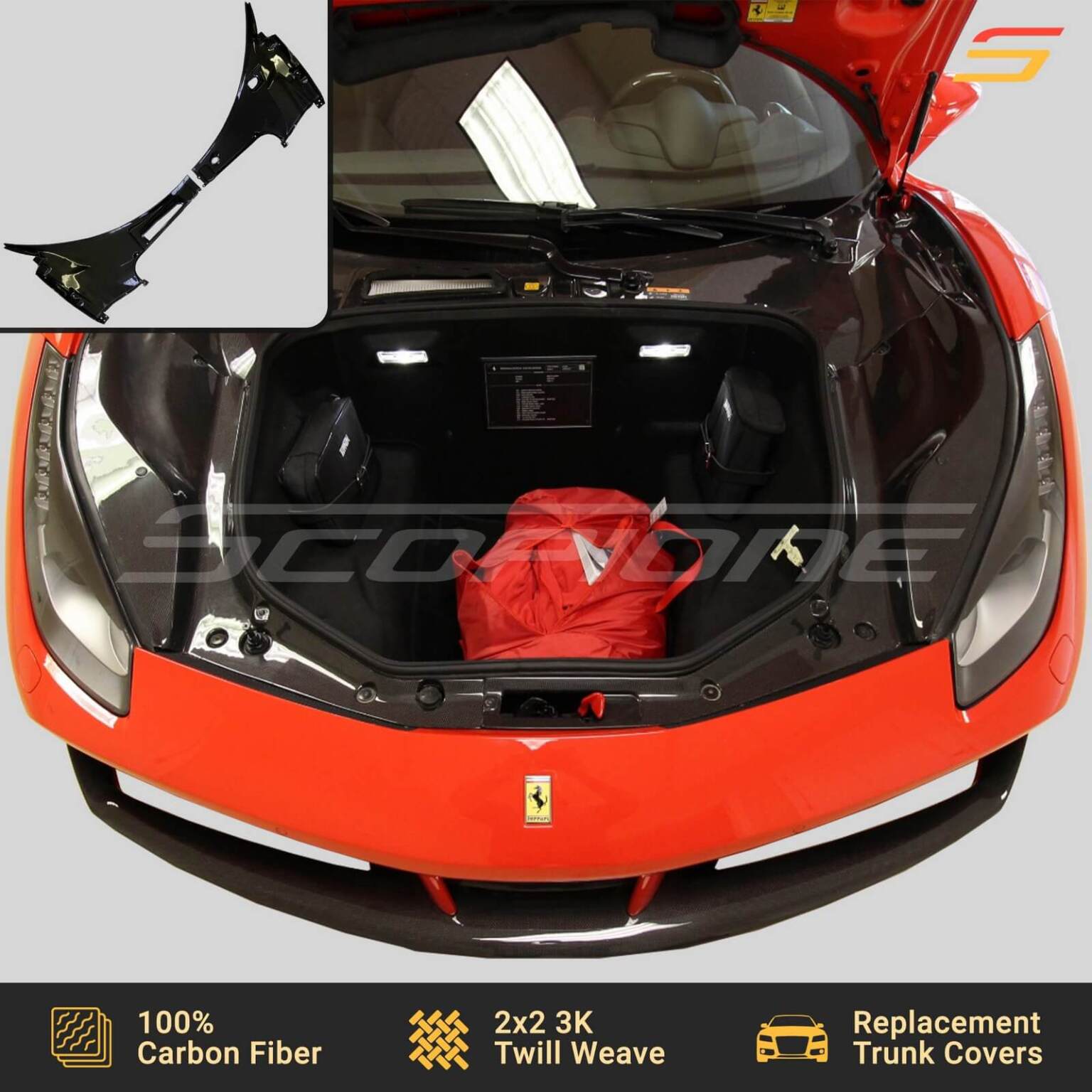 Scopione Carbon Fiber Top Bonnet Trunk Covers for Ferrari 488 GTB & Spider