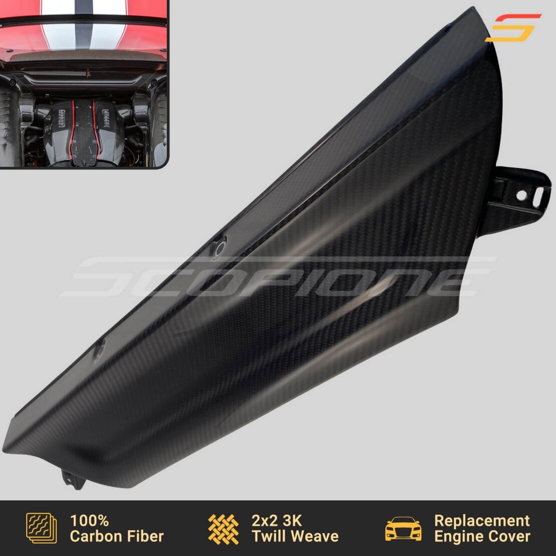 Scopione Carbon Fiber Center Engine Cover for Ferrari 488 GTB F8 Tributo