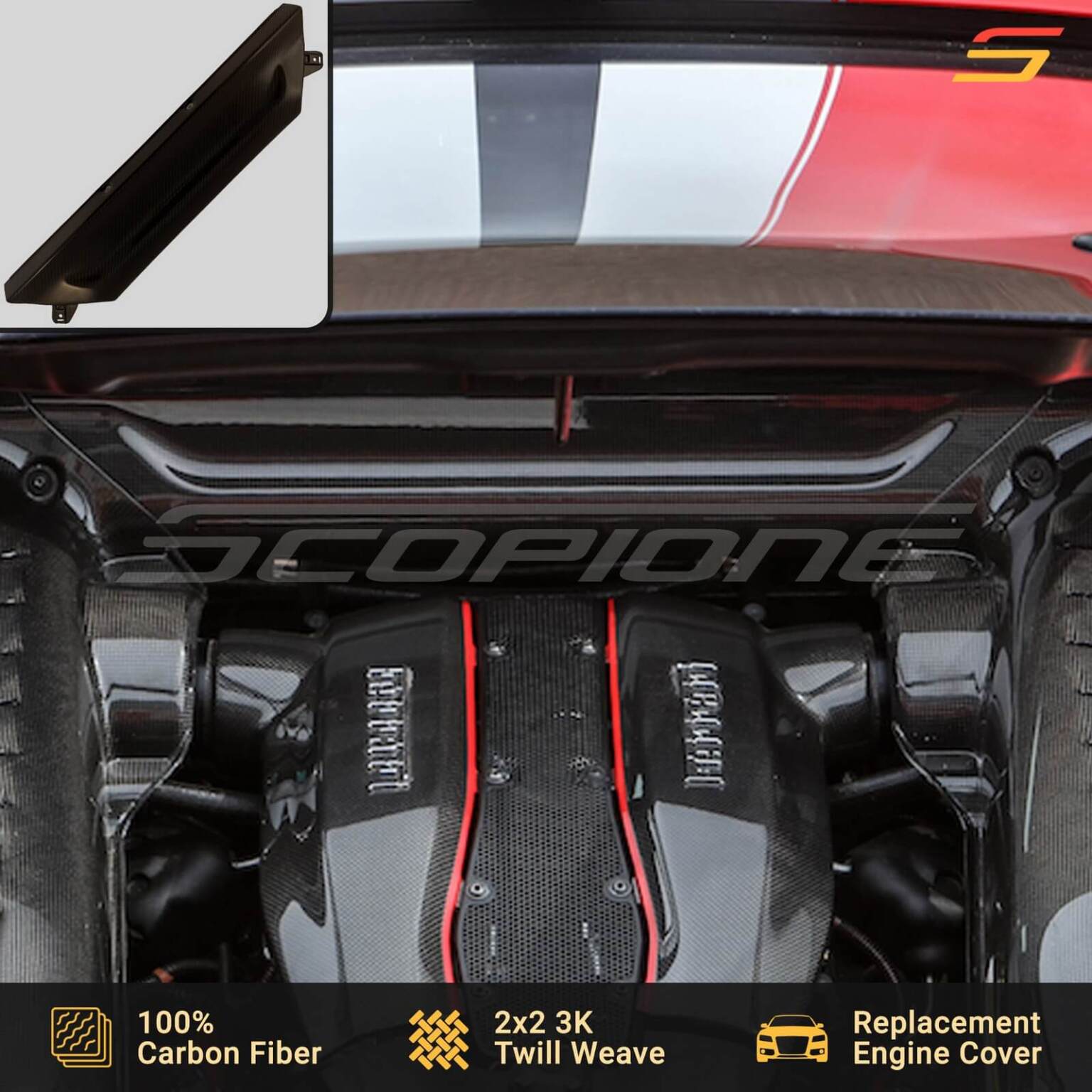 Scopione Carbon Fiber Center Engine Cover for Ferrari 488 GTB F8 Tributo