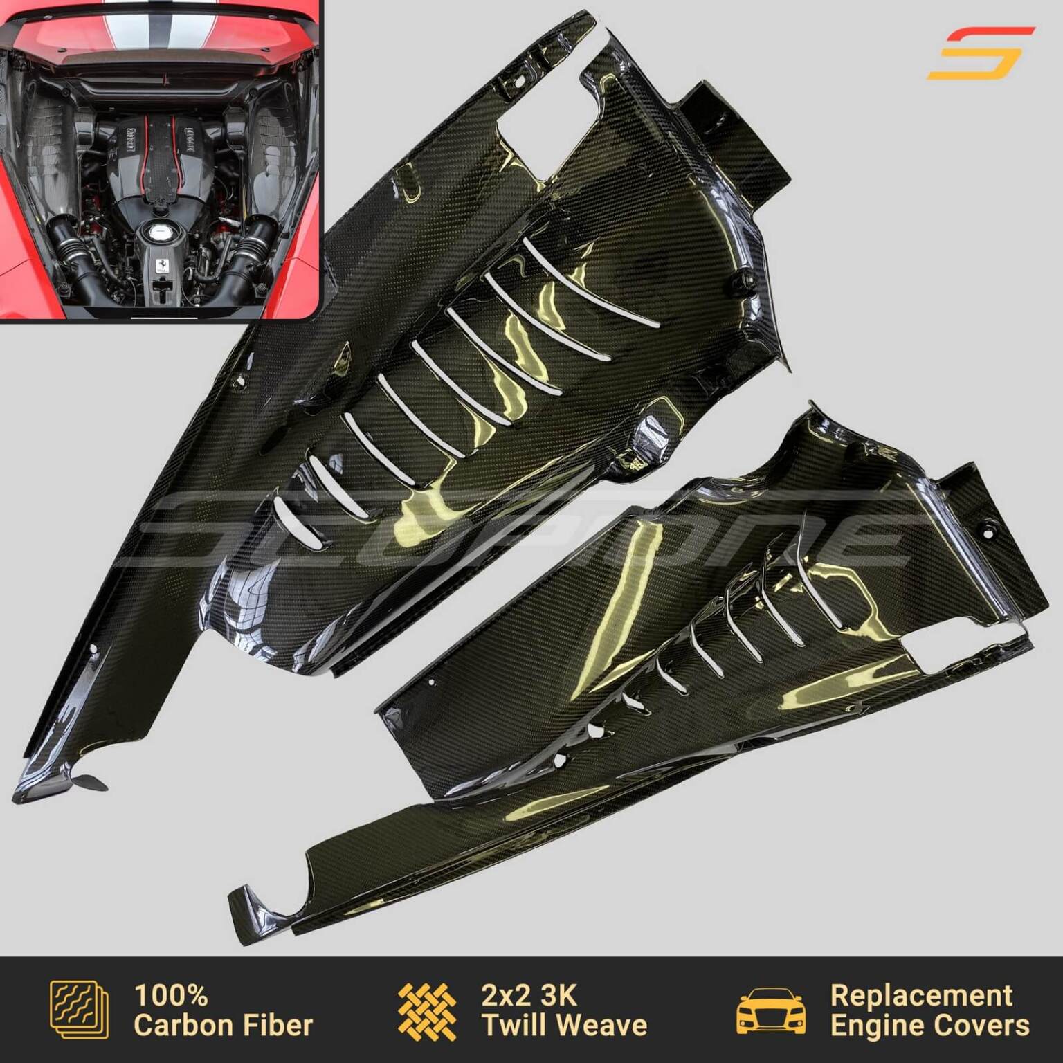 Scopione Carbon Fiber Side Engine Covers for Ferrari 488 GTB & F8 Tributo