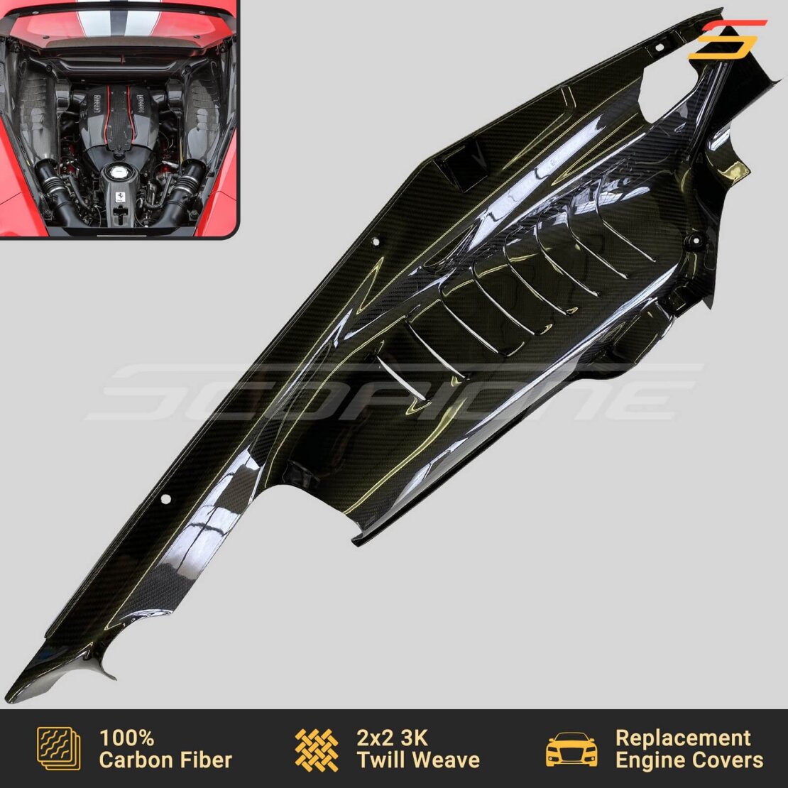 Scopione Carbon Fiber Side Engine Covers For Ferrari 488 Gtb And F8 Tributo