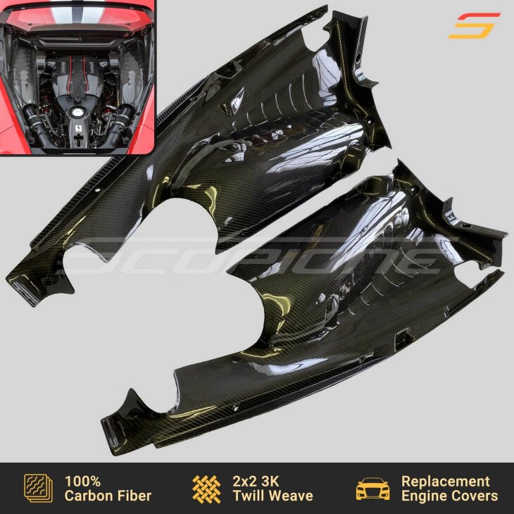 Scopione Carbon Fiber Engine Covers Set for Ferrari 488 GTB & F8 Tributo