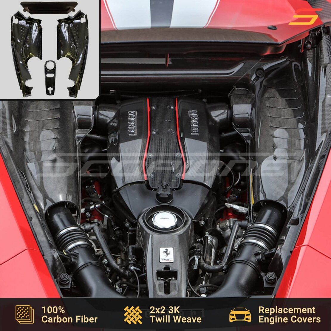 Scopione Carbon Fiber Engine Covers Set for Ferrari 488 GTB & F8 Tributo