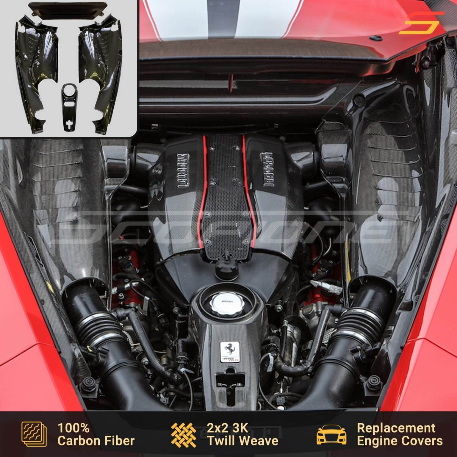 Scopione Carbon Fiber Engine Covers Set for Ferrari 488 GTB & F8 Tributo