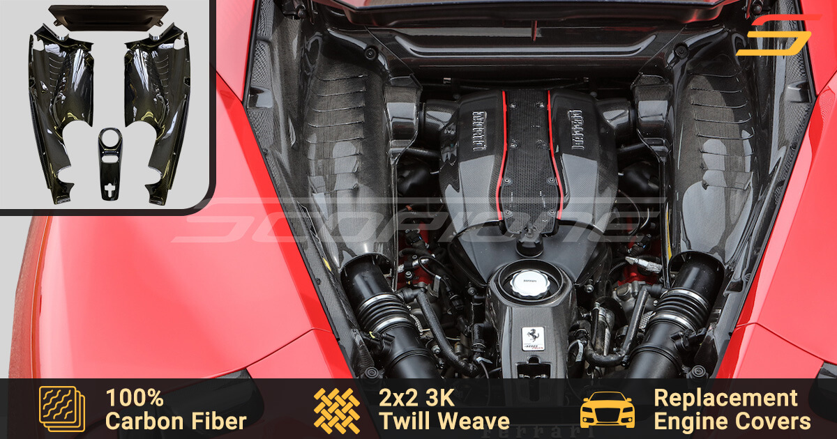 Scopione Carbon Fiber Engine Covers Set for Ferrari 488 GTB & F8 Tributo