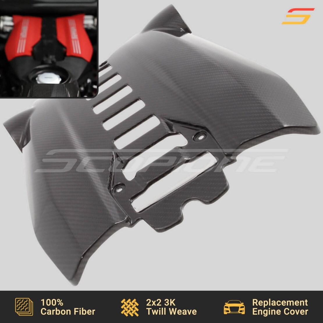 Scopione Carbon Fiber Air Intake Engine Cover for Ferrari 488 GTB & Spider