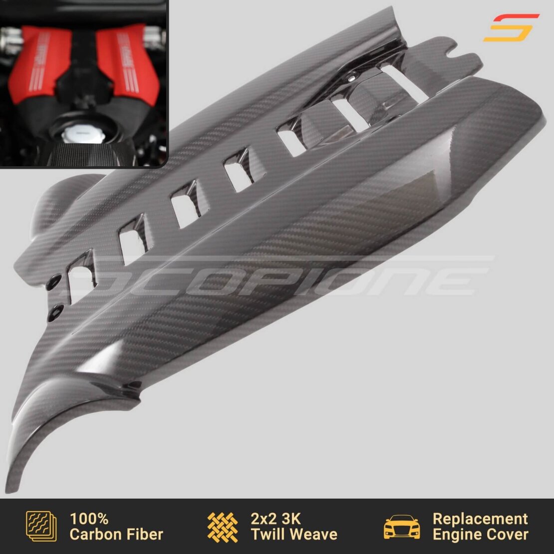 Scopione Carbon Fiber Air Intake Engine Cover for Ferrari 488 GTB & Spider