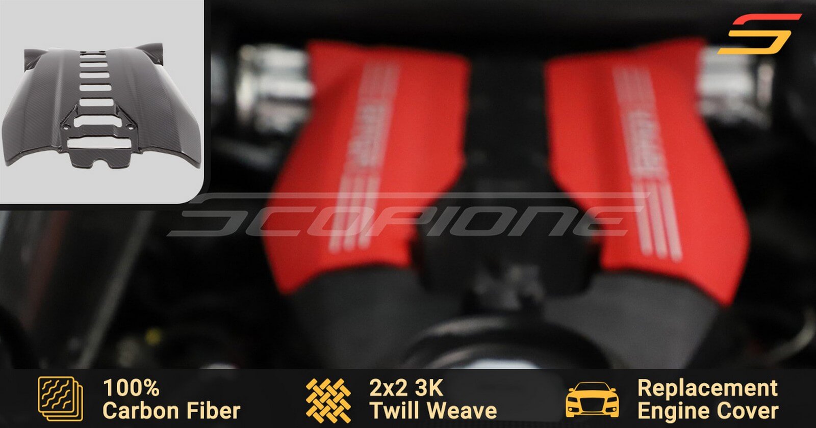 Scopione Carbon Fiber Air Intake Engine Cover for Ferrari 488 GTB & Spider