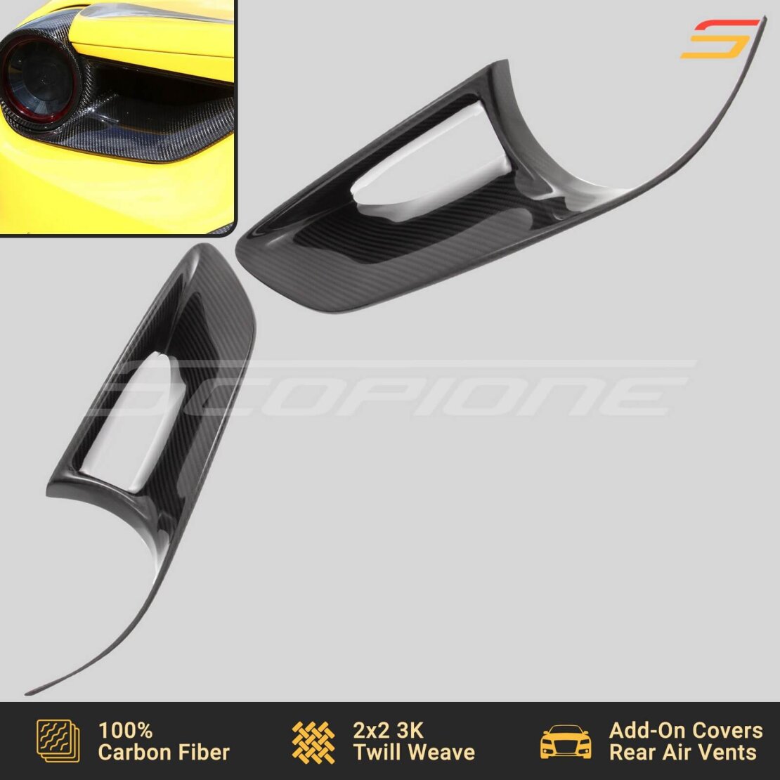 Scopione Carbon Fiber Side Air Vents Covers for Ferrari 488 GTB & Spider