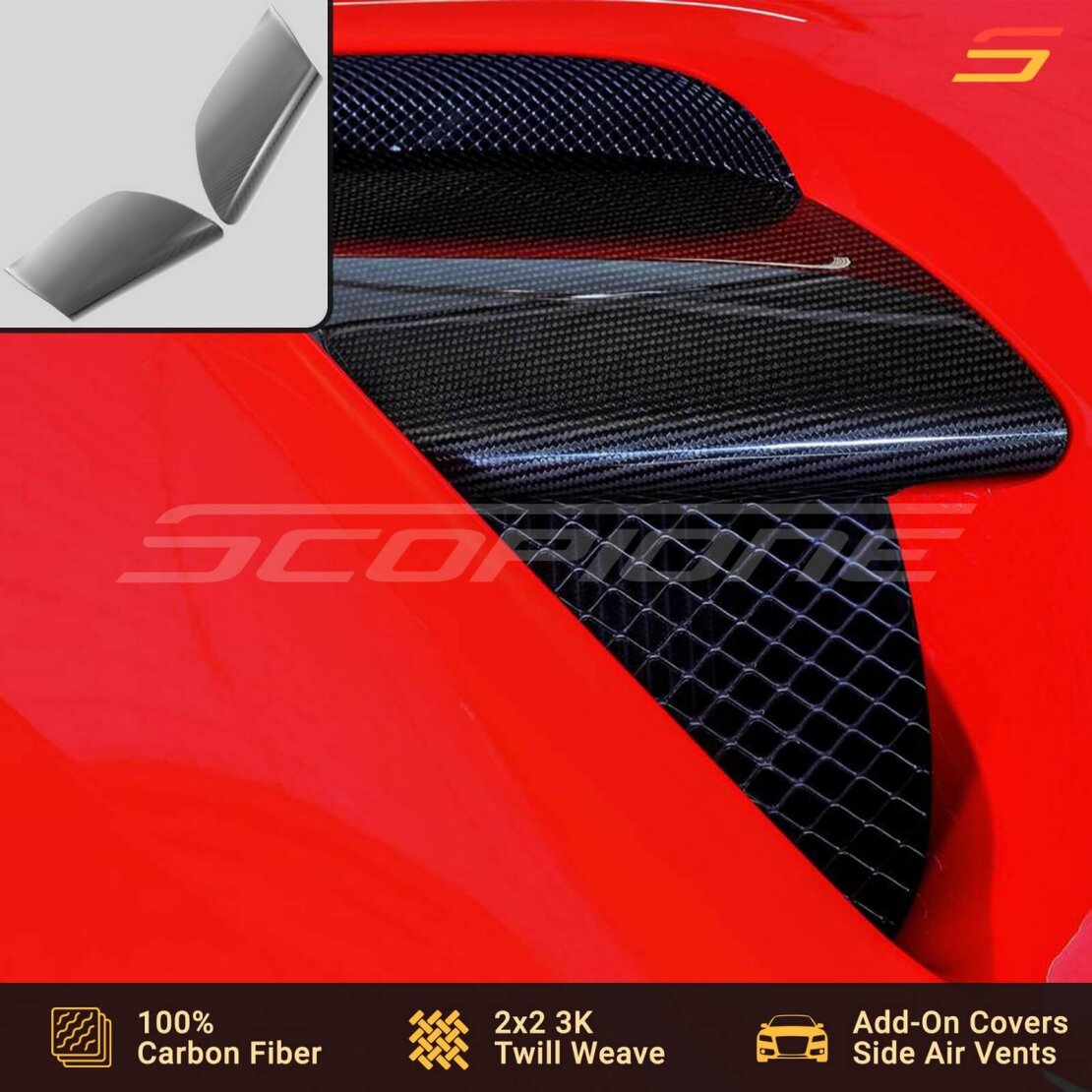 Scopione Carbon Fiber Side Air Vents Covers for Ferrari 488 GTB & Spider