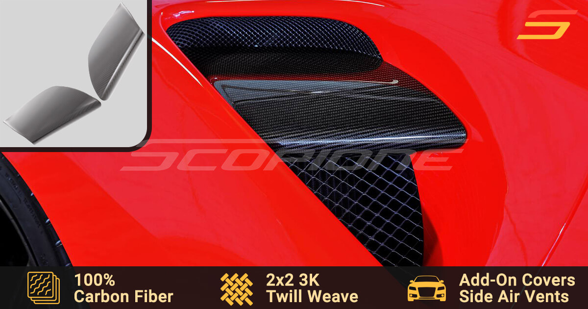 Scopione Carbon Fiber Side Air Vents Covers for Ferrari 488 GTB & Spider