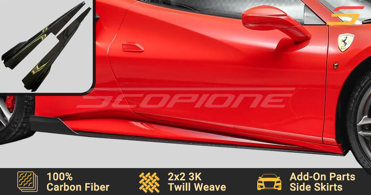 Scopione Carbon Fiber Side Skirts for Ferrari 488 GTB & Spider
