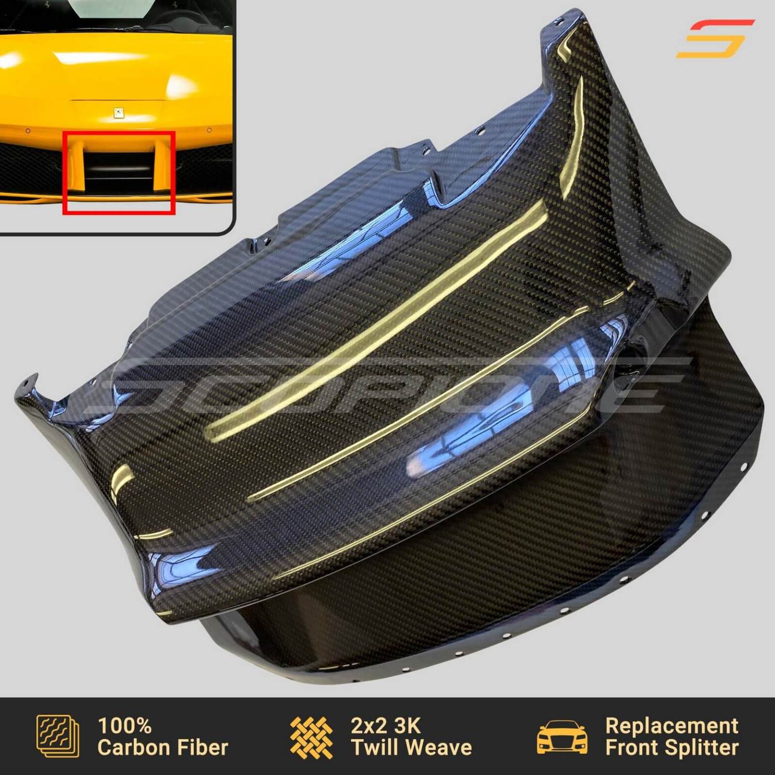 Scopione Carbon Fiber Front Center Splitter for Ferrari 488 GTB & Spider