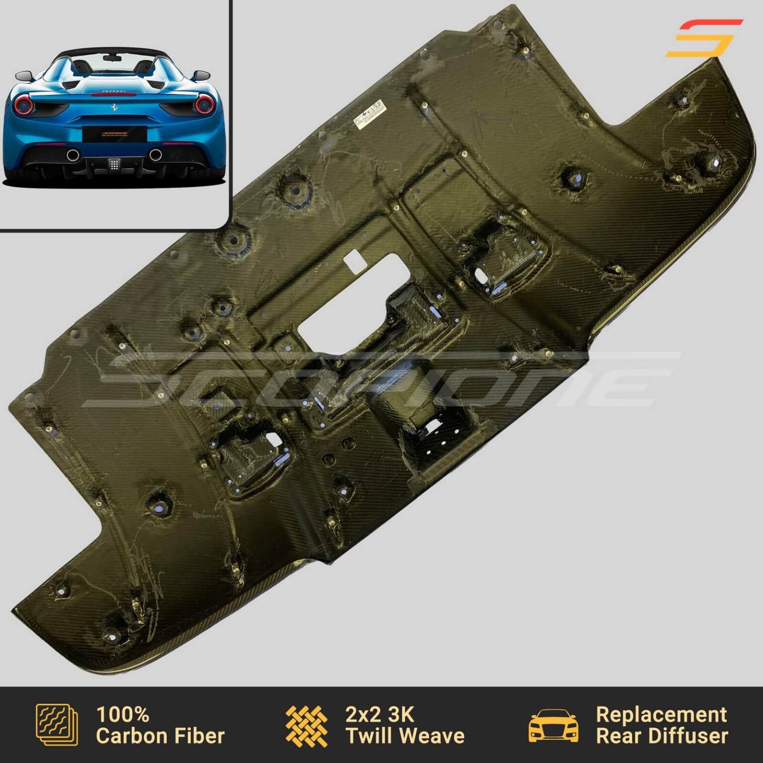 Scopione Carbon Fiber Rear Bumper Diffuser For Ferrari 488 Gtb And Spider