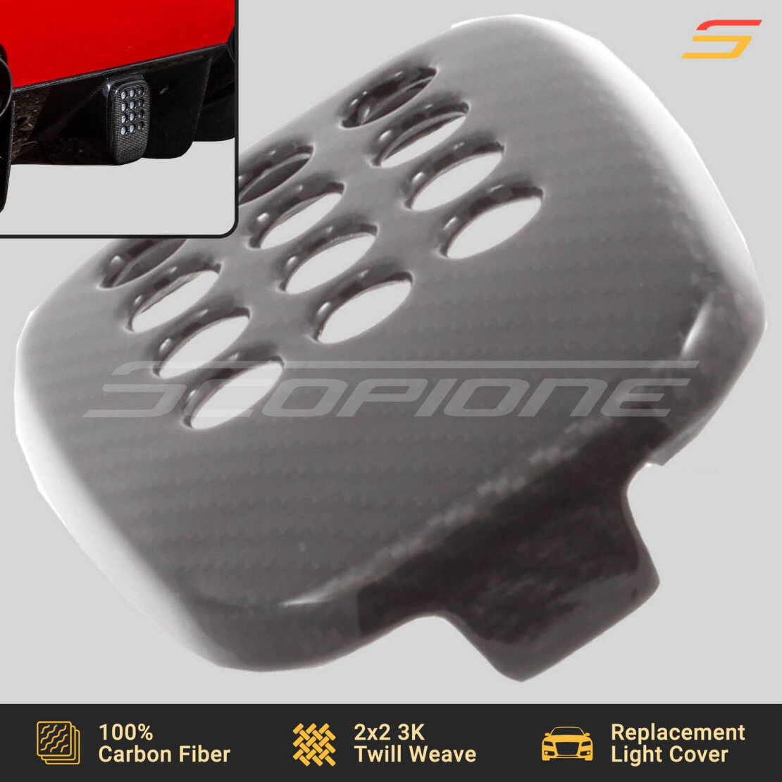 Scopione Carbon Fiber Rear Fog Light Cover for Ferrari 488 GTB Pista Spider