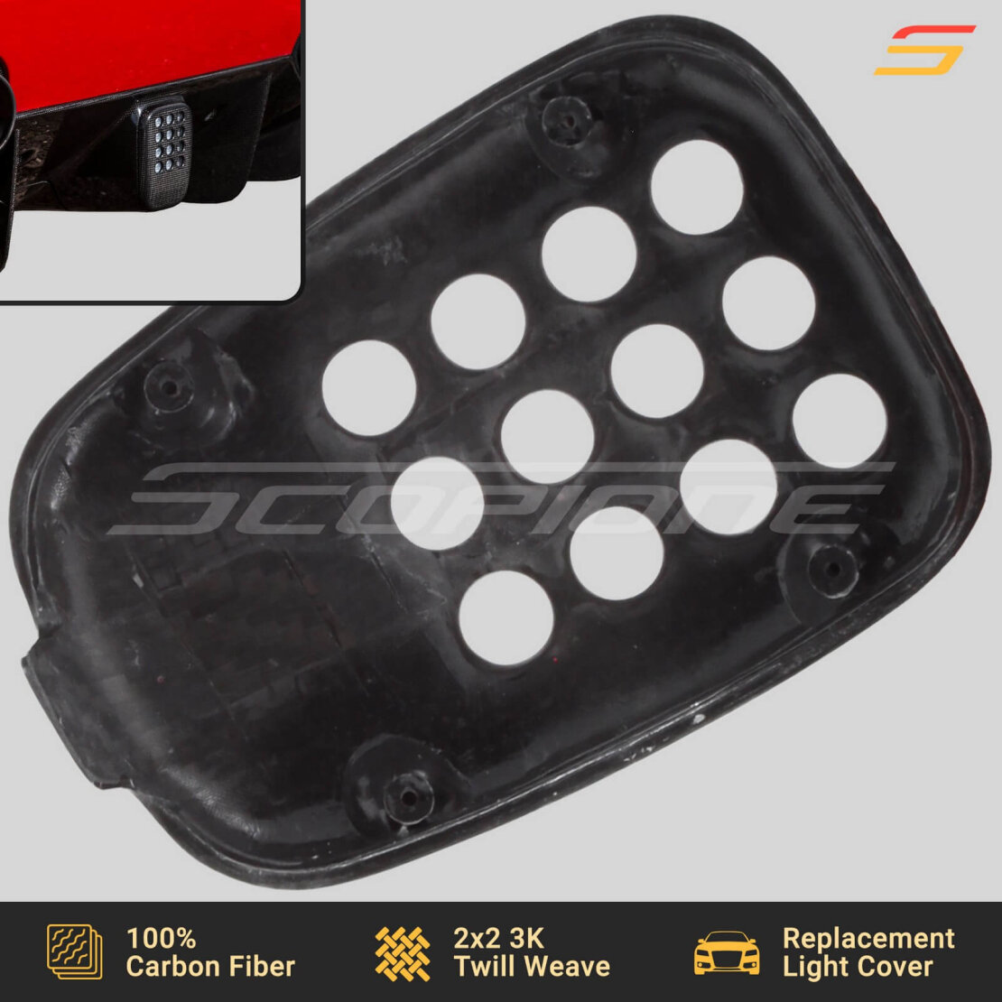 Scopione Carbon Fiber Rear Fog Light Cover for Ferrari 488 GTB Pista Spider