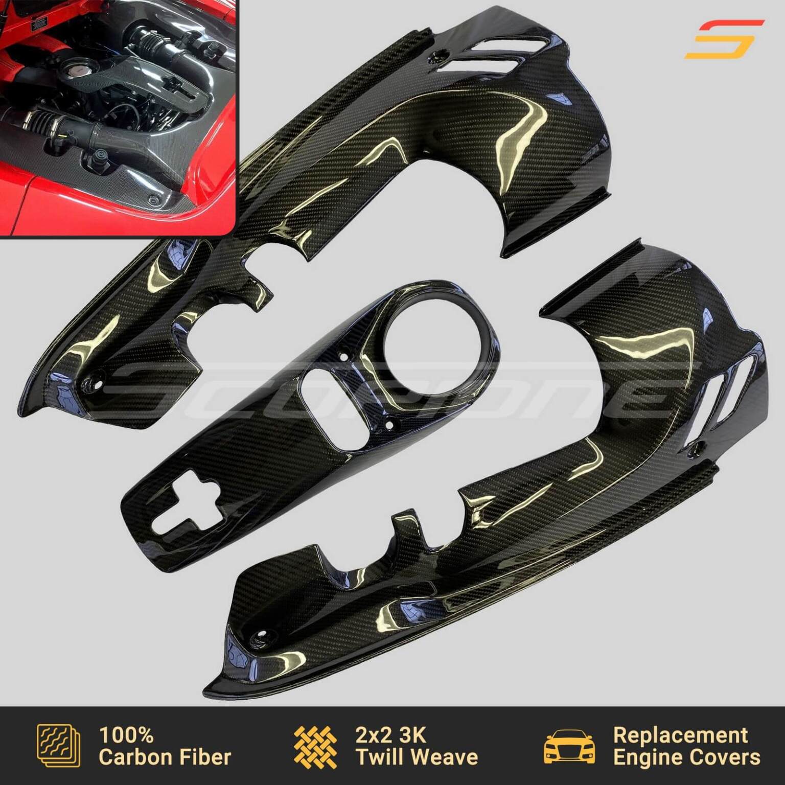 Scopione Carbon Fiber Engine Covers Kit for Ferrari 488 Pista Spider