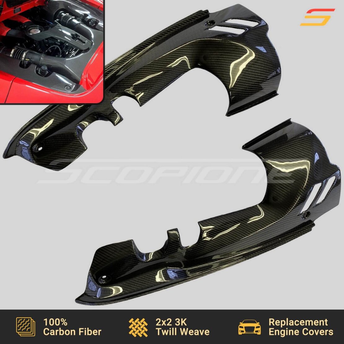 Scopione Carbon Fiber Engine Covers Kit for Ferrari 488 Pista Spider