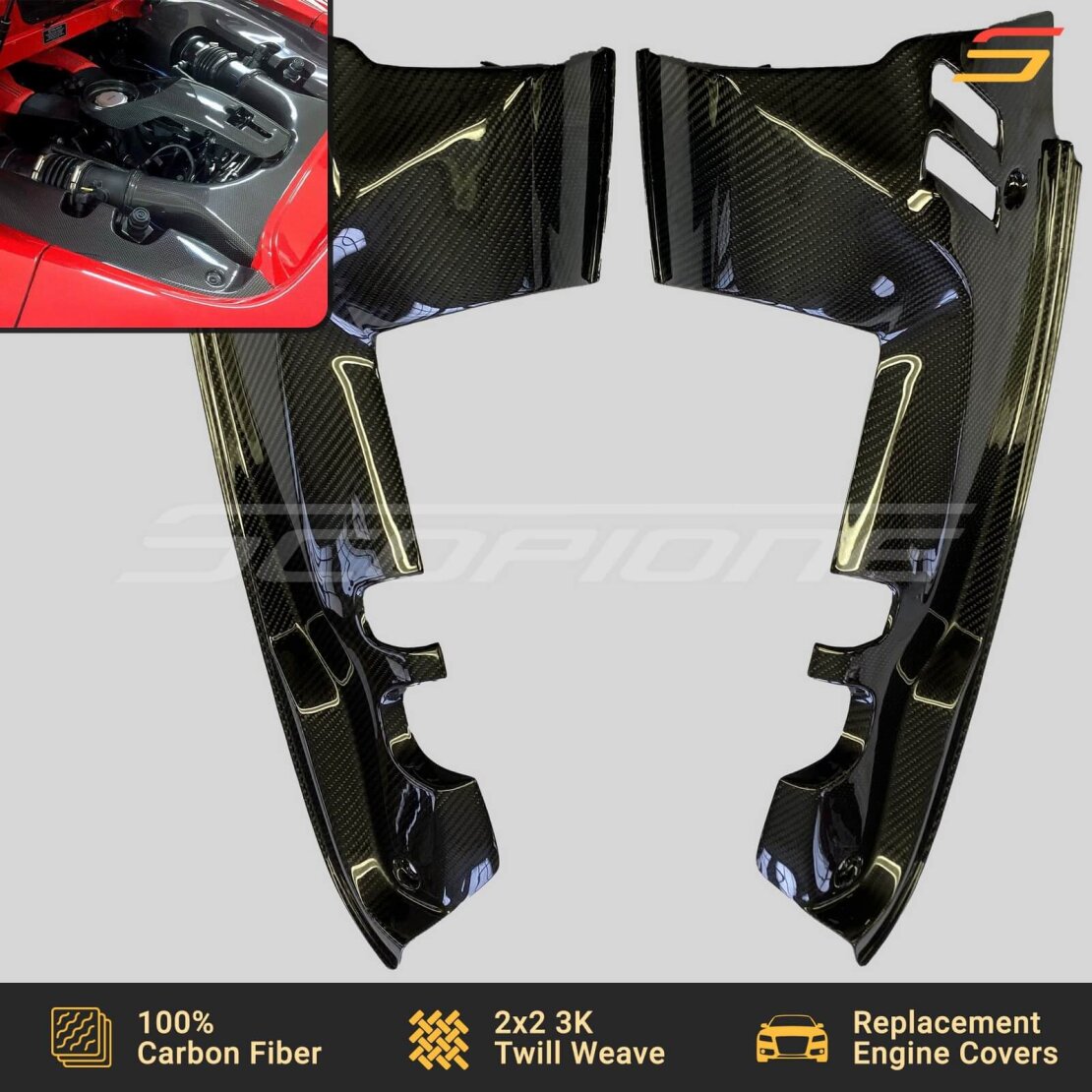 Scopione Carbon Fiber Engine Covers Kit for Ferrari 488 Pista Spider