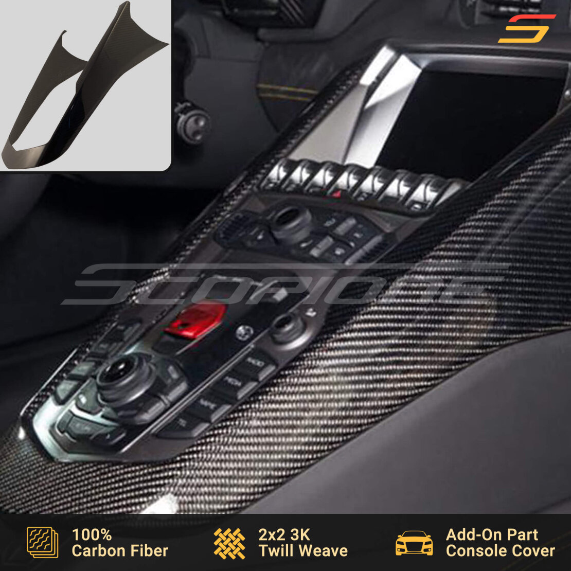 Scopione Carbon Fiber Center Console Tunnel Cover for Aventador