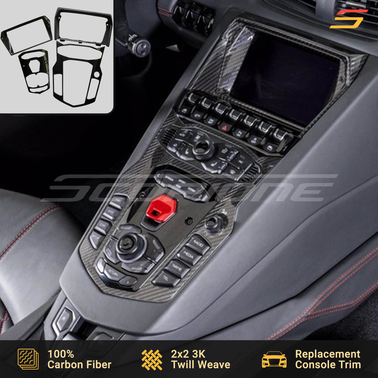 Scopione Carbon Center Console Trim Covers Kit for Aventador