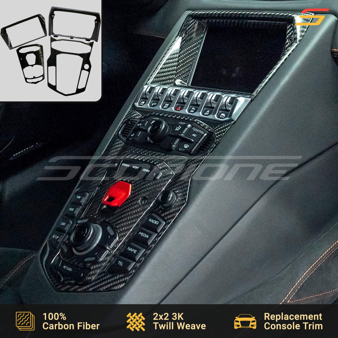 Scopione Carbon Center Console Trim Covers Kit for Aventador