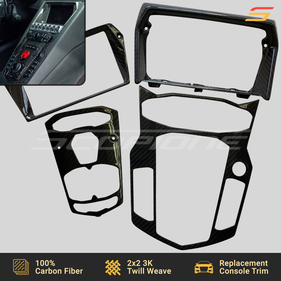 Scopione Carbon Dashboard Console & Door Trim Kit | Aventador