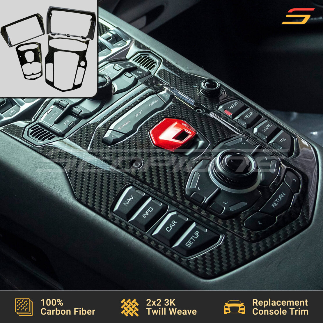 Scopione Carbon Dashboard Console & Door Trim Kit | Aventador
